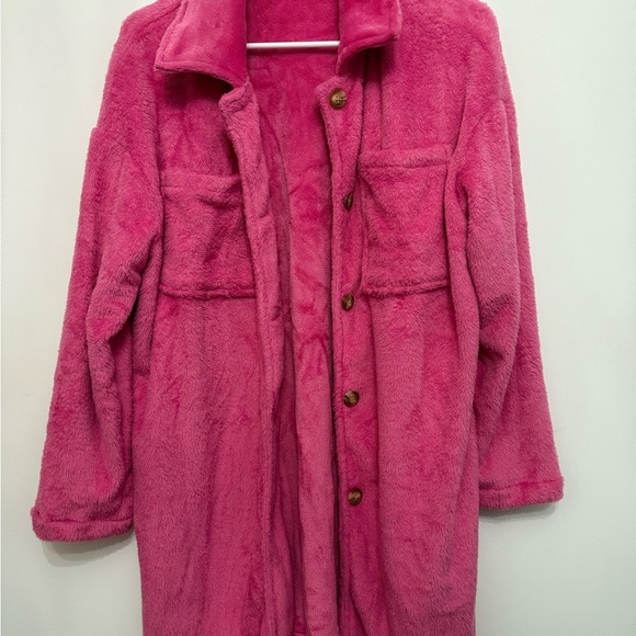 SHEIN | Jackets & Coats | Shein Vibrant Pink Teddy Jacket | Poshmark